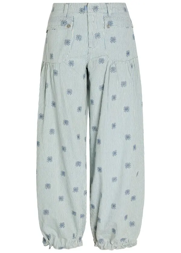 Free People Lotus Striped Embroidered Balloon-leg Jeans