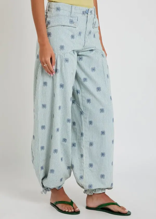 Free People Lotus Striped Embroidered Balloon-leg Jeans