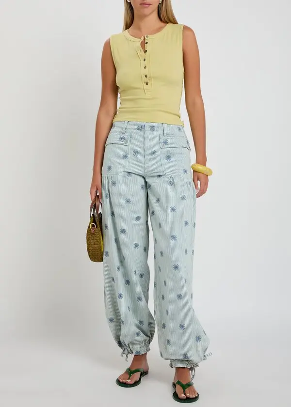 Free People Lotus Striped Embroidered Balloon-leg Jeans