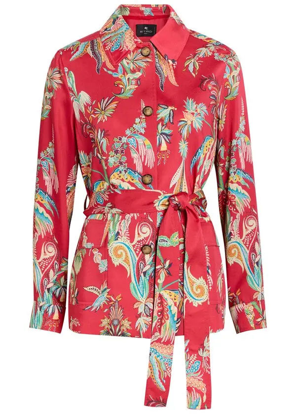 Etro Printed Belted Satin Jacket - Multicoloured