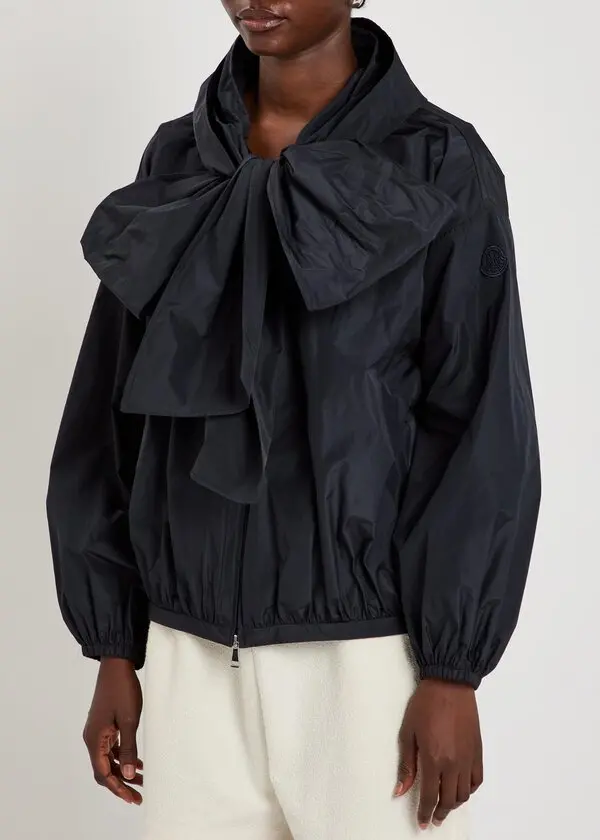 Moncler Pecher Bow-effect Hooded Shell Jacket - Dark Blue