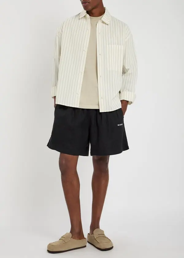 MKI MIYUKI ZOKU Logo Embroidered Linen Swim Shorts
