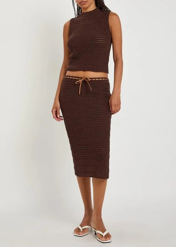 TOD'S Knit Cotton Midi Skirt - Brown