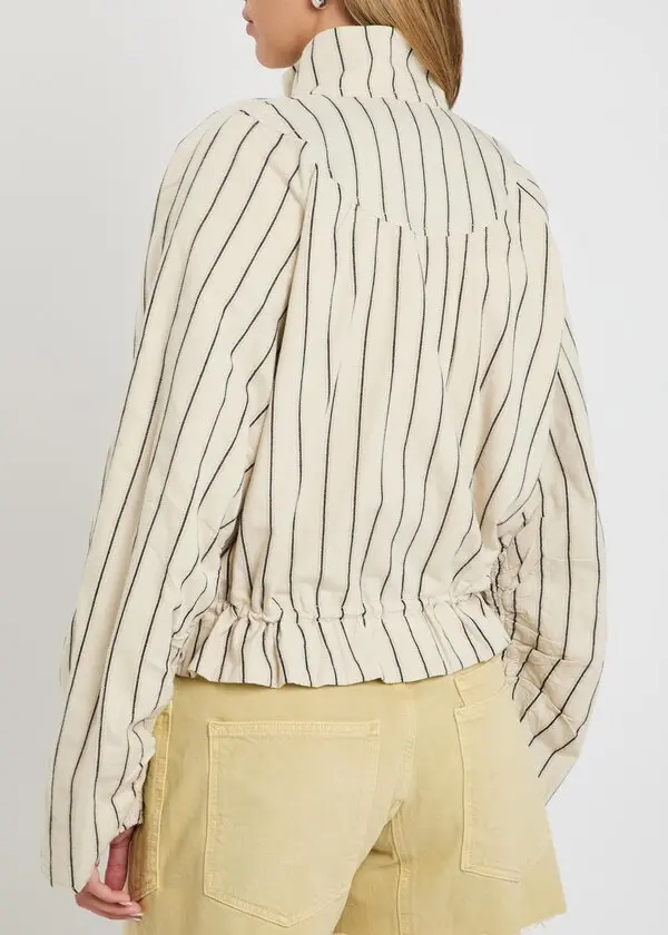 Free People Devon Balloon Striped Cotton Jacket - Ivory