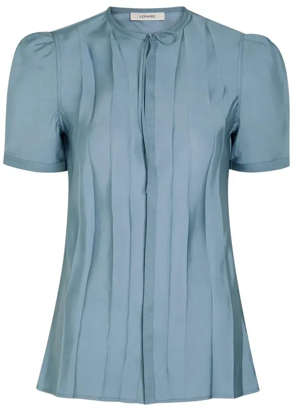 LEMAIRE Creased Satin Shirt With Puff Sleeves - Light Blue