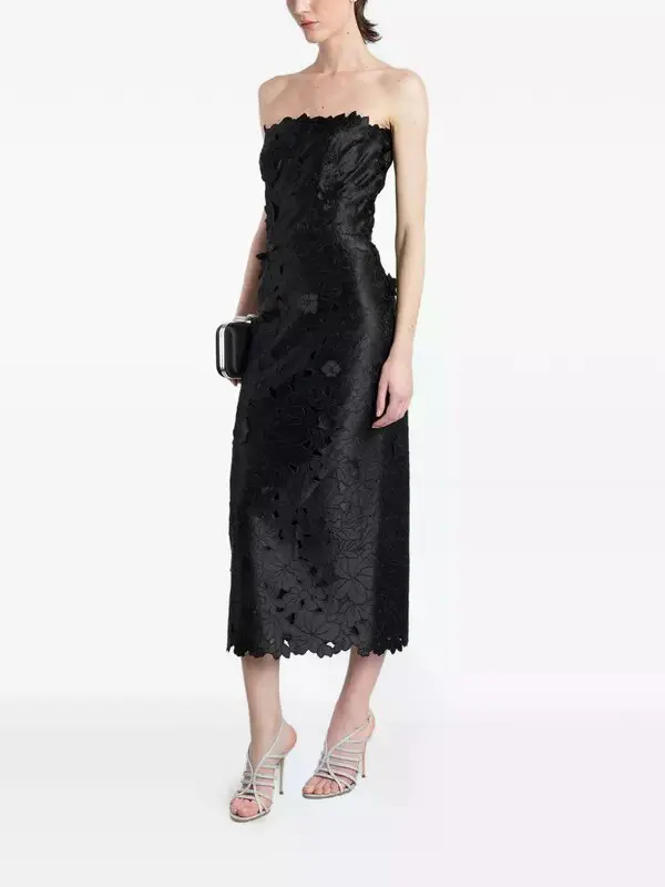 Costarellos Estelle Floral Lace Strapless Midi Dress