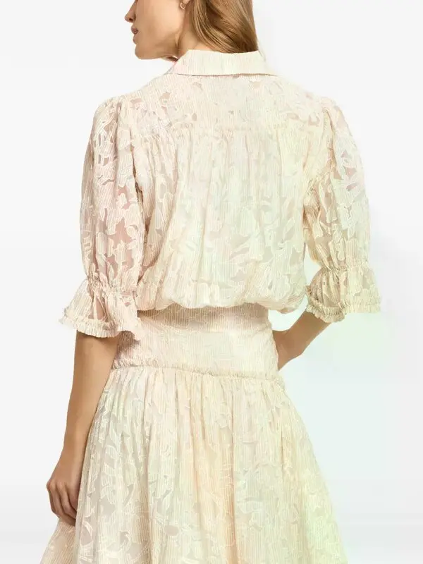 Cinq À Sept Floral Lace Puff Sleeve Cropped Shirt