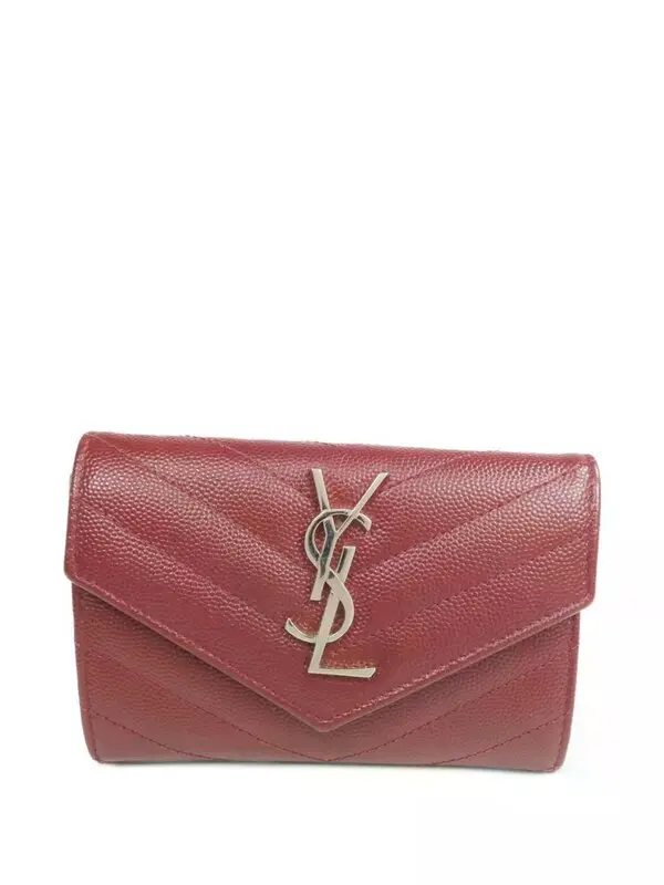 Saint Laurent Small Cassandre Matelassé Envelope Leather Wallet - Red