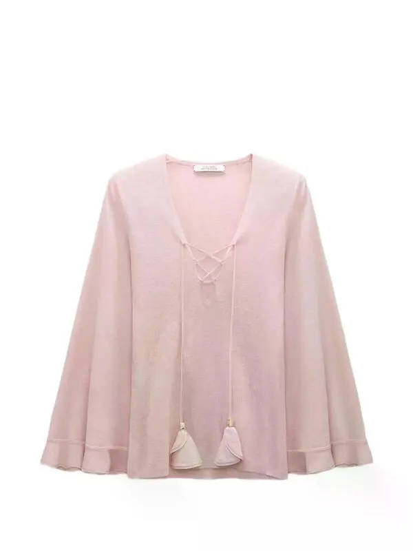 Dorothee Schumacher Powder Fine Knit Lace-up Flared-sleeve Jumper - Pink