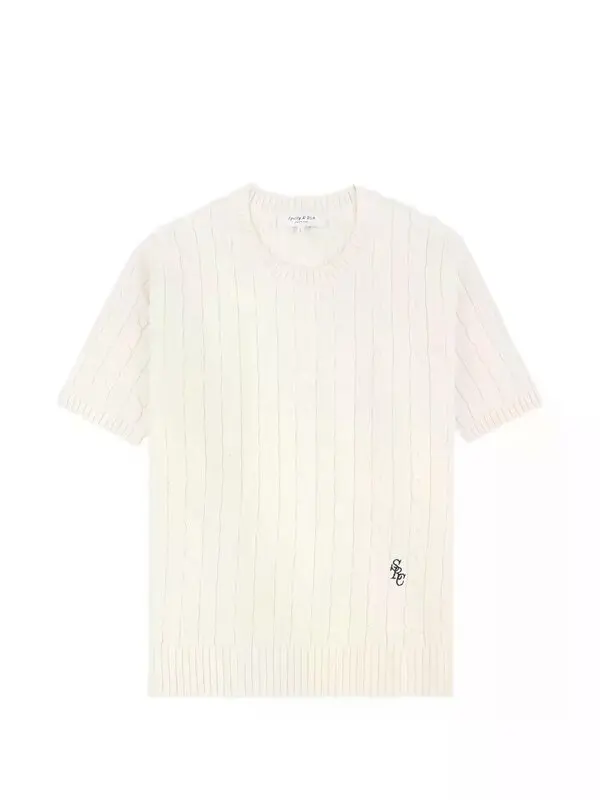 SPORTY & RICH Cable Knit Short Sleeve Sweater - White
