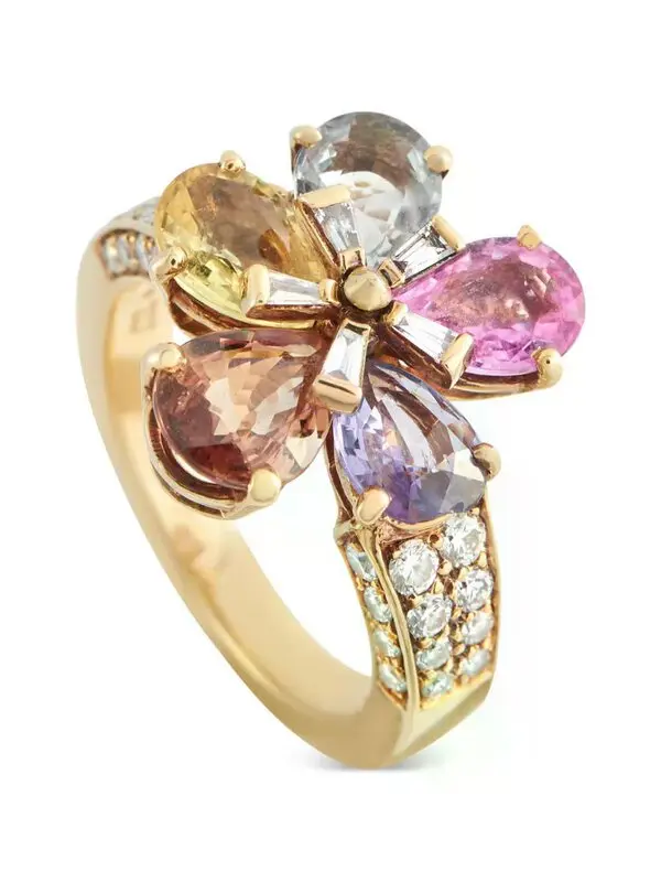 BVLGARI 18k Yellow Multi-stone Sapphire And Diamond Floral Ring - Gold