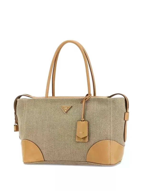 Prada Large Canvas Tote With Leather Trim