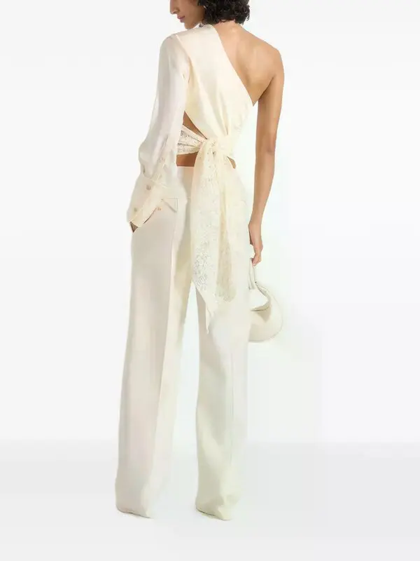 Manière De Voir Coralie One-shoulder Satin And Lace Wrap Top - Neutrals