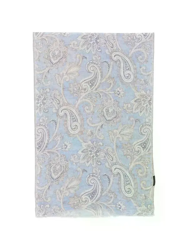 DELL'OGLIO Paisley-print Frayed Scarf - Blue
