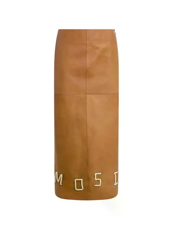 Moschino Leather Midi Skirt With Rope Logo Detail - Brown