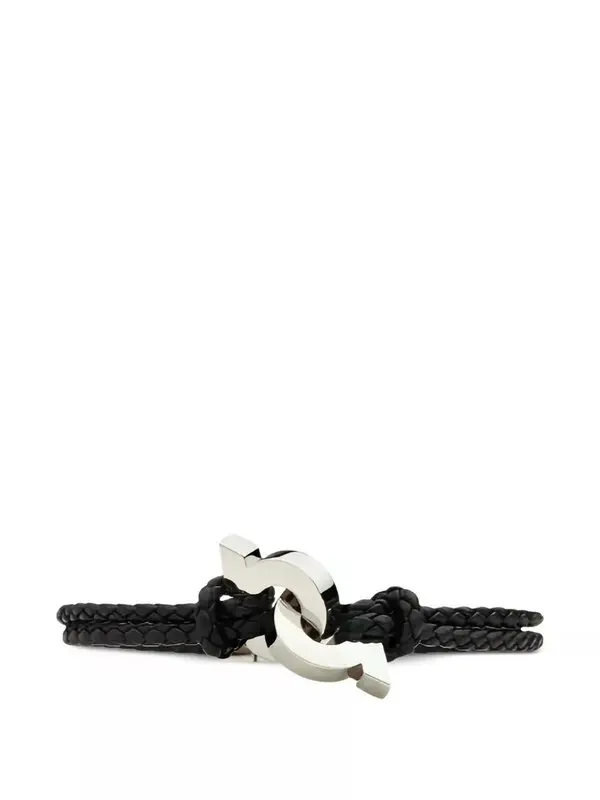 FERRAGAMO Gancini Plaque Leather Bracelet - Silver