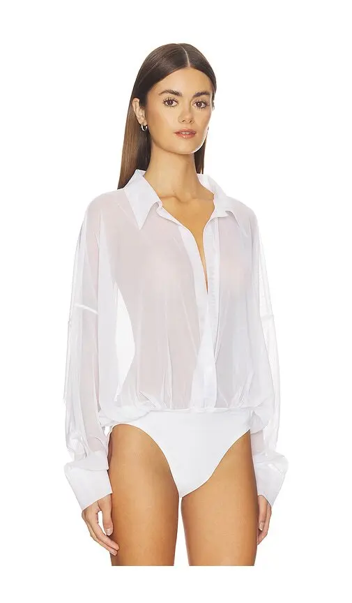 Norma Kamali Super Oversized Boyfriend Shirt Bodysuit