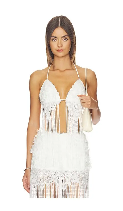 KIM SHUI Fringe Halter Top
