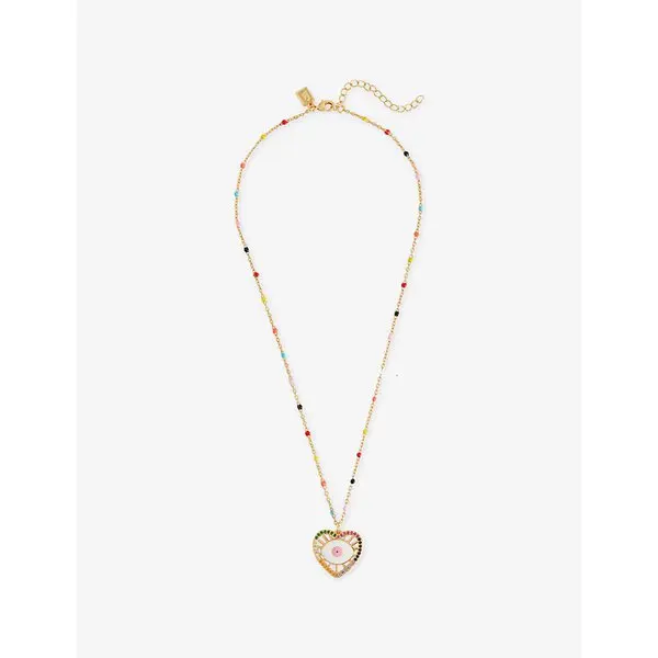 CRYSTAL HAZE 18ct Yellow Gold-plated Brass, Enamel And Cubic Zirconia Heart Necklace - Multi/gold