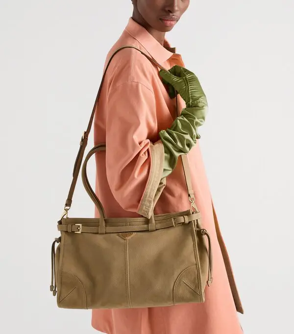 Prada Large Nubuck Leather Bonnie Top-handle Bag