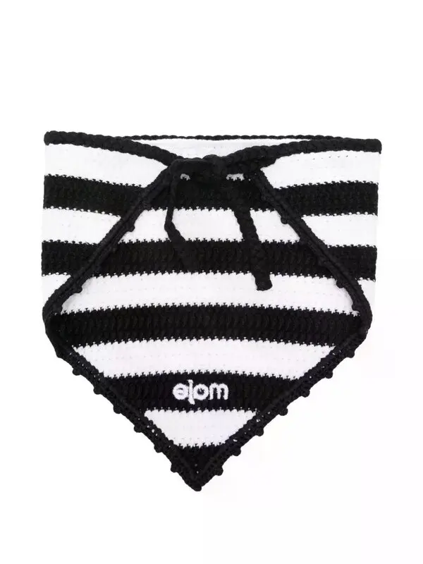 Maje Crochet-knit Striped Bandana - Black