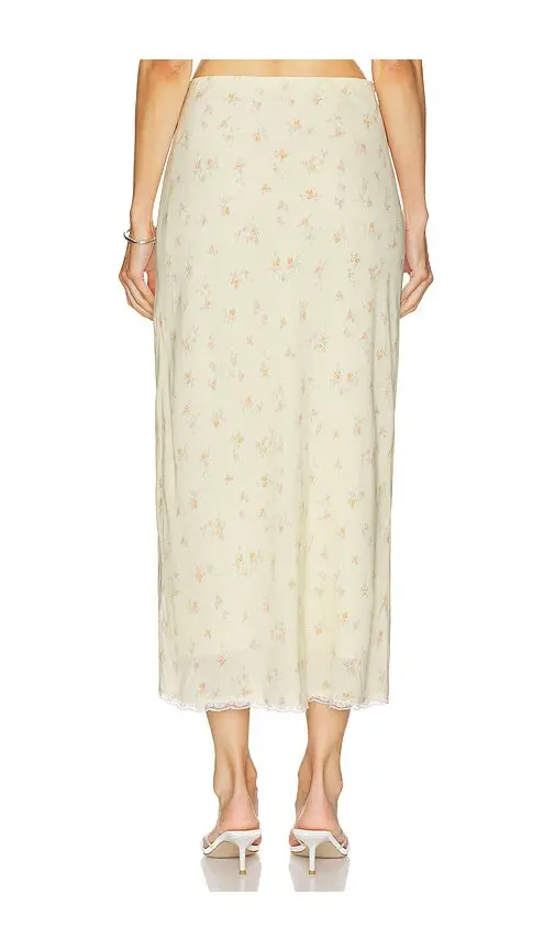 LoveShackFancy Silvia Printed Midi Skirt With Lace Trim And Slit - Yellow
