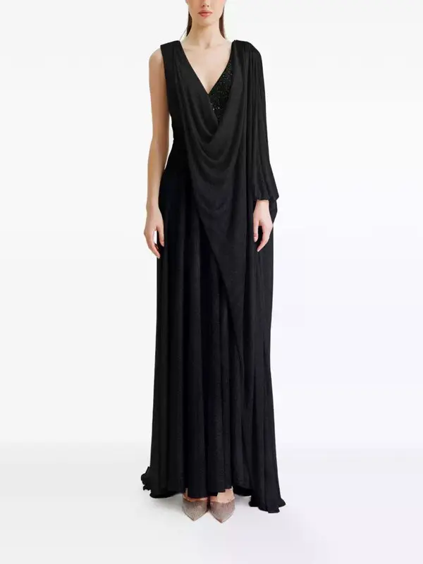GEMY MAALOUF Sequin Detail V-neck Gown - Black