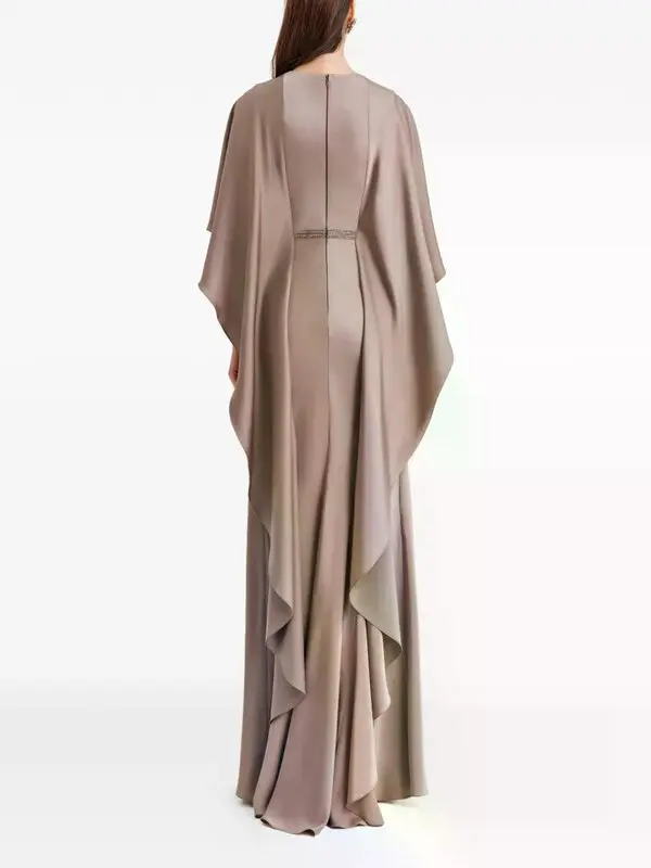 GEMY MAALOUF V-neck Draped Gown With Cape Effect