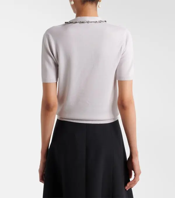 Valentino Garavani Embellished Tie-neck Virgin Wool Sweater