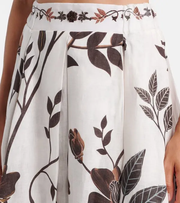 Agua Bendita Floral Linen Maxi Skirt - Brown
