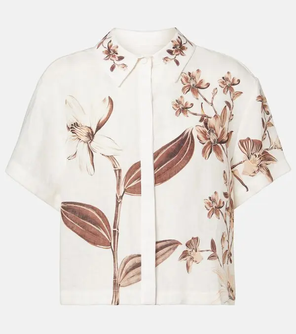 Agua Bendita Virtuosa Floral Linen Shirt - Brown