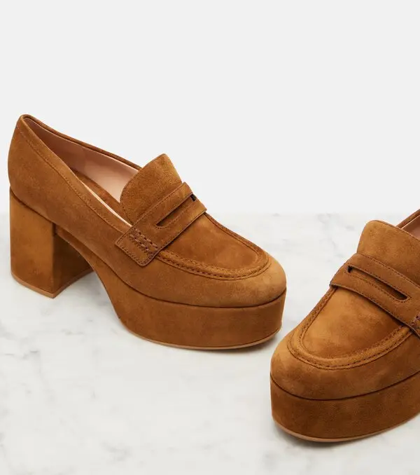 GIANVITO ROSSI Suede Platform Loafer Pumps - Brown