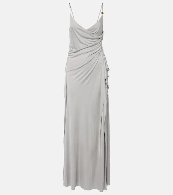 Versace Medusa Draped Jersey Maxi Dress