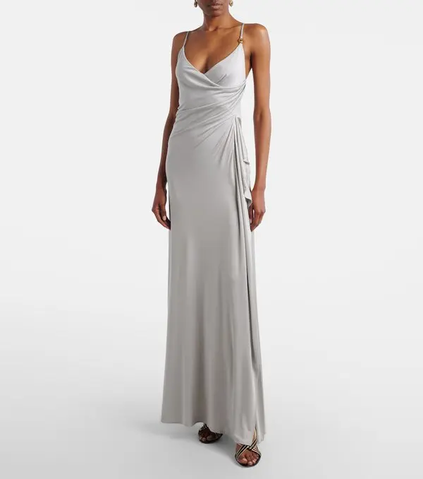 Versace Medusa Draped Jersey Maxi Dress