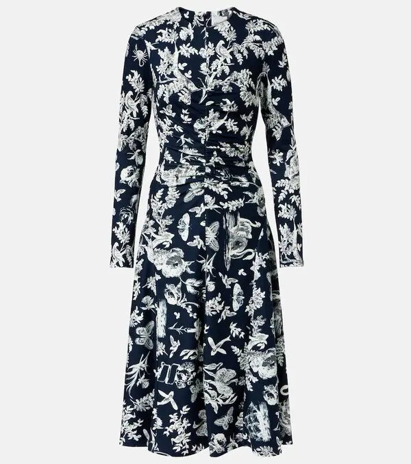 Erdem Floral Ruched Midi Dress - Blue