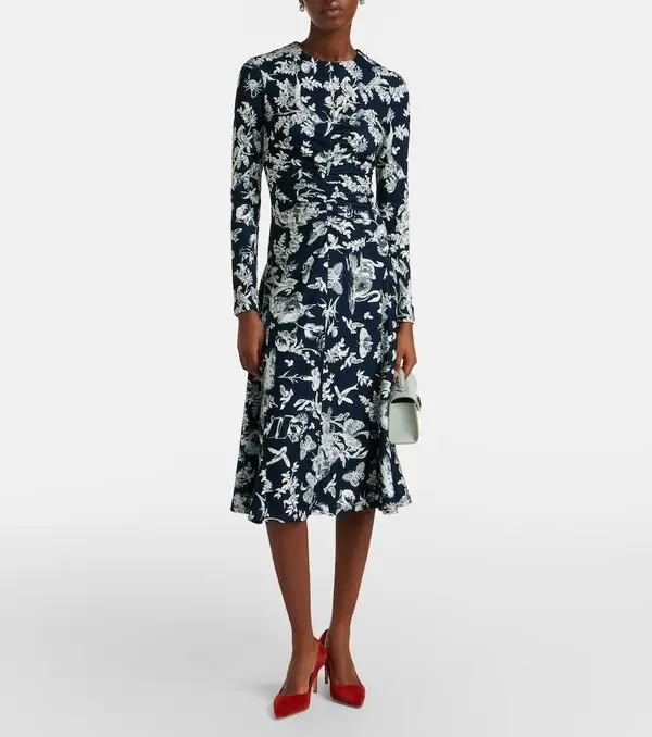 Erdem Floral Ruched Midi Dress