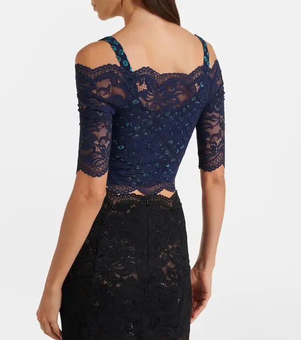 Rabanne Lace And Velvet Crop Top