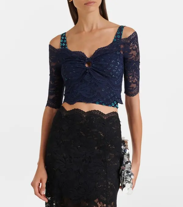 Rabanne Lace And Velvet Crop Top