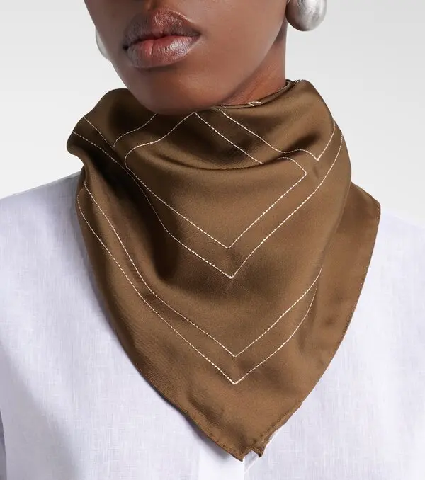 TOTEME Embroidered Monogram Silk Scarf - Brown