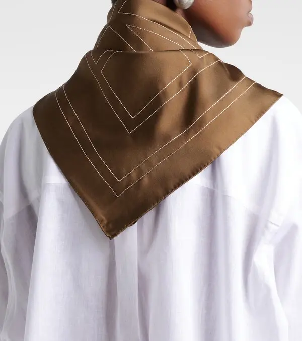 TOTEME Embroidered Monogram Silk Scarf - Brown