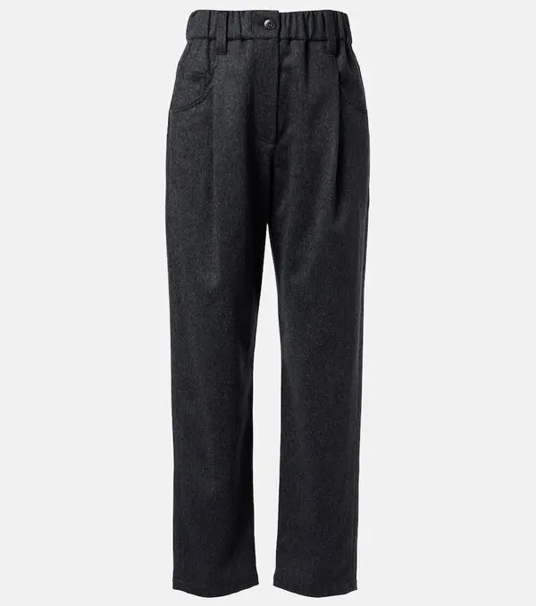 Brunello Cucinelli Wool Straight Leg Trousers - Grey