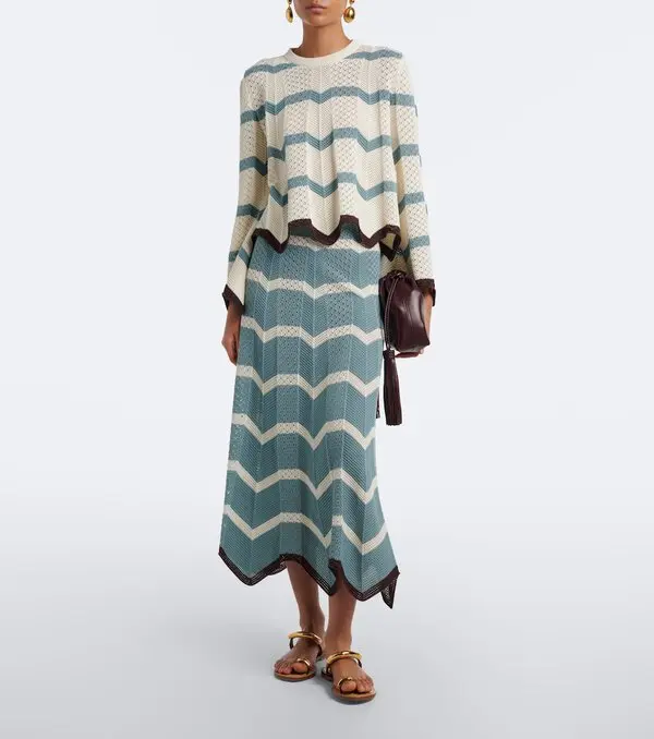 La DoubleJ Chevron Crochet Cropped Cotton Sweater