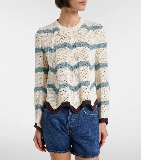 La DoubleJ Chevron Crochet Cropped Cotton Sweater