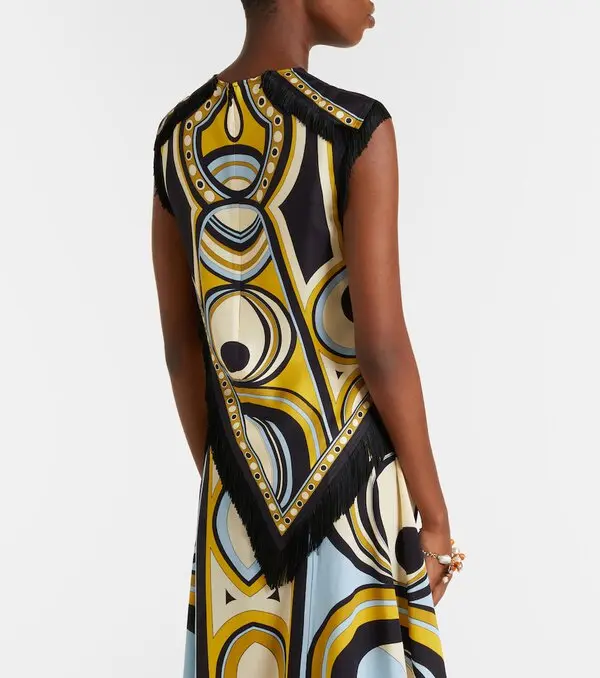 La DoubleJ Fringed Printed Silk Voile Top - Black