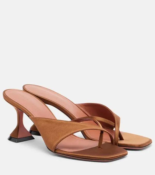Amina Muaddi Shiona Satin Sandals - Brown
