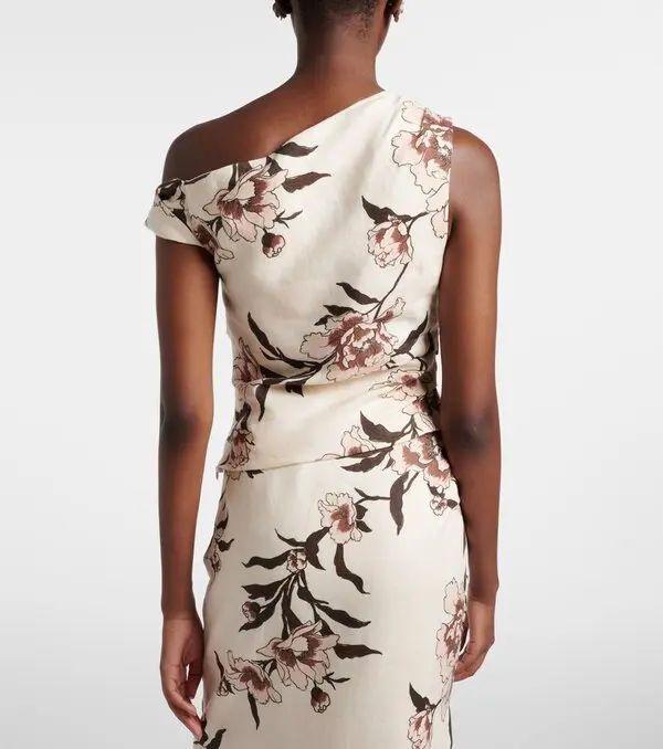 SIR. Peony Floral Asymmetrical Linen Top