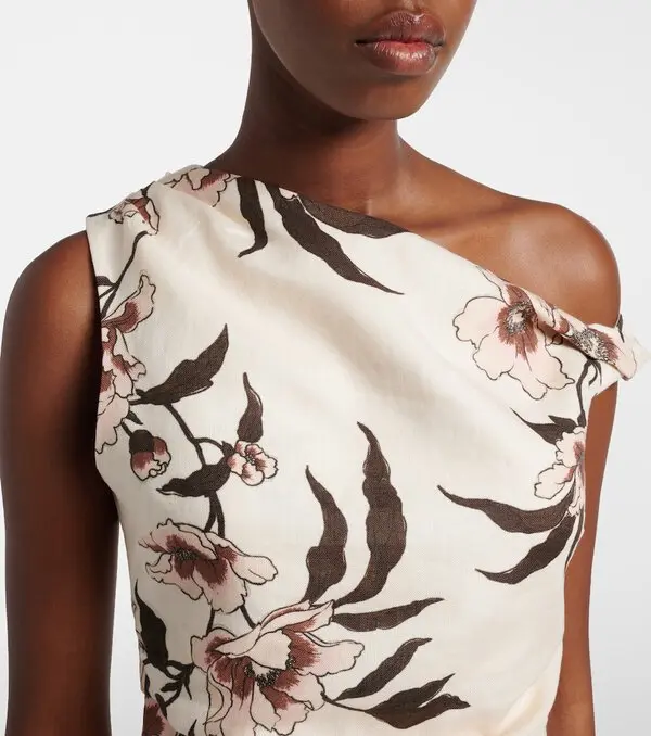 SIR. Peony Floral Asymmetrical Linen Top