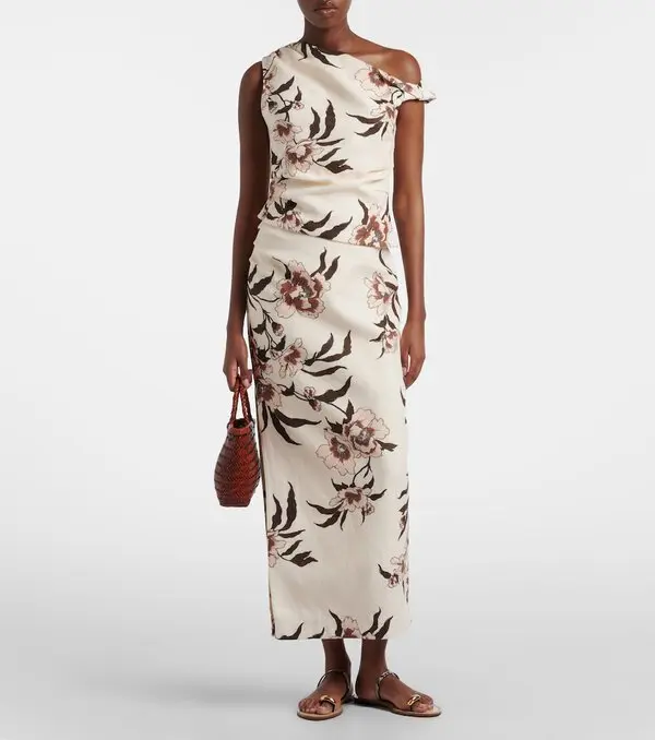 SIR. Peony Floral Asymmetrical Linen Top