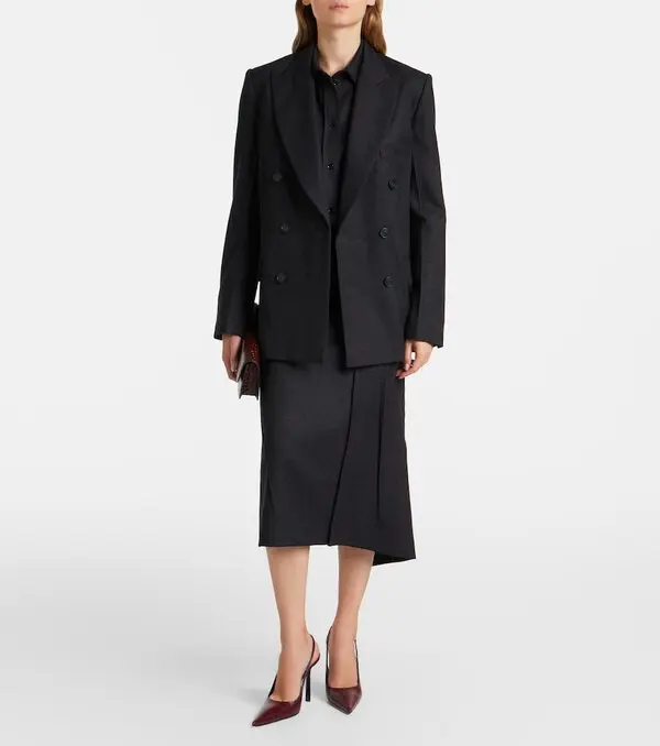 Victoria Beckham Draped Virgin Wool Midi Skirt - Grey