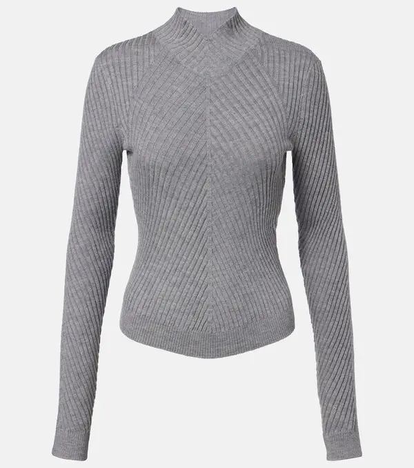 Victoria Beckham Ribbed-knit Wool Top - Grey